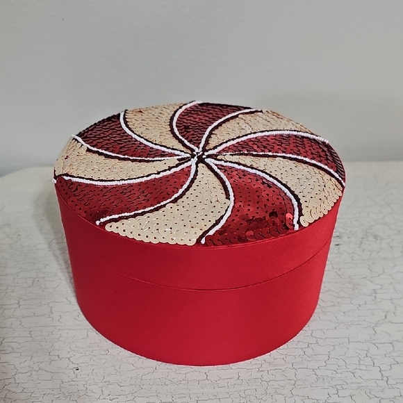 Holiday | Red Satin Peppermint Swirl Sequin Christmas Storage Box 725 ...